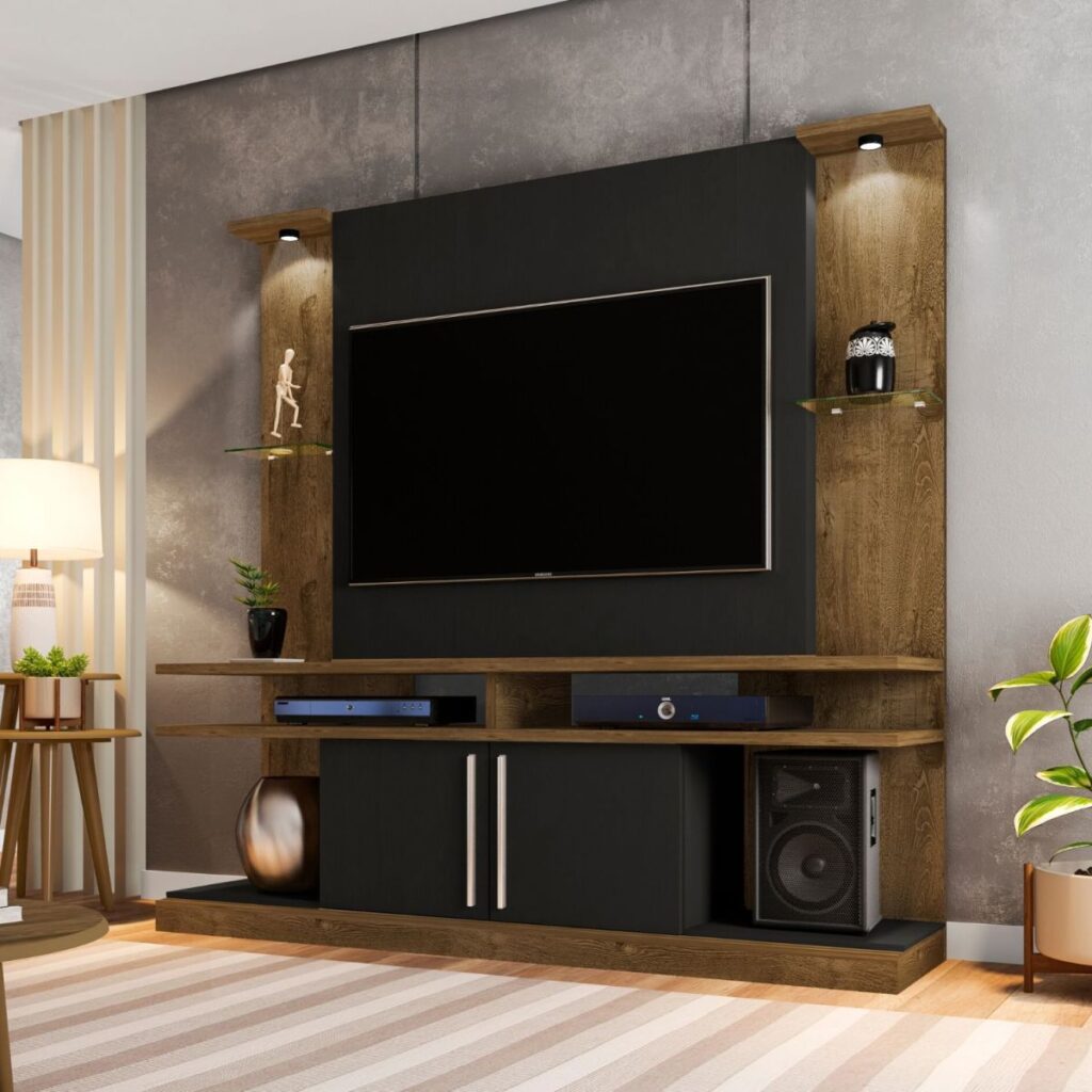 Centro de Entretenimiento Rack TV 55" York Rústico Negro - Total Soporte