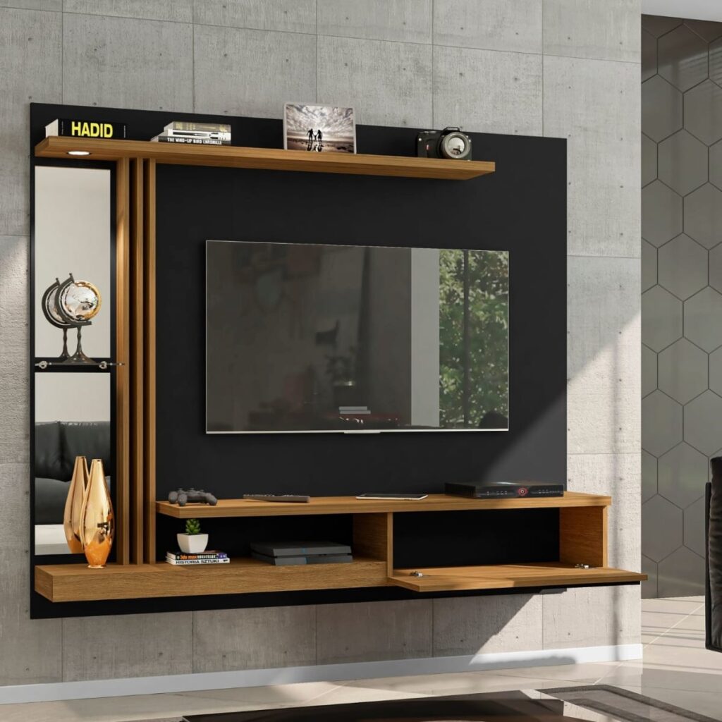 Panel Rack Tv 55" Denver Negro Canela - Total Soporte