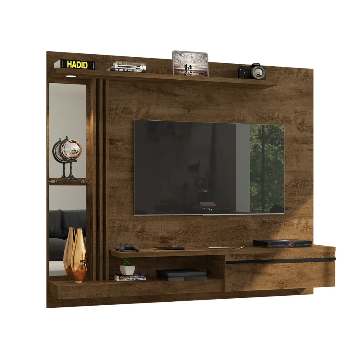 Panel Rack Tv 55" Denver Negro Canela - Total Soporte