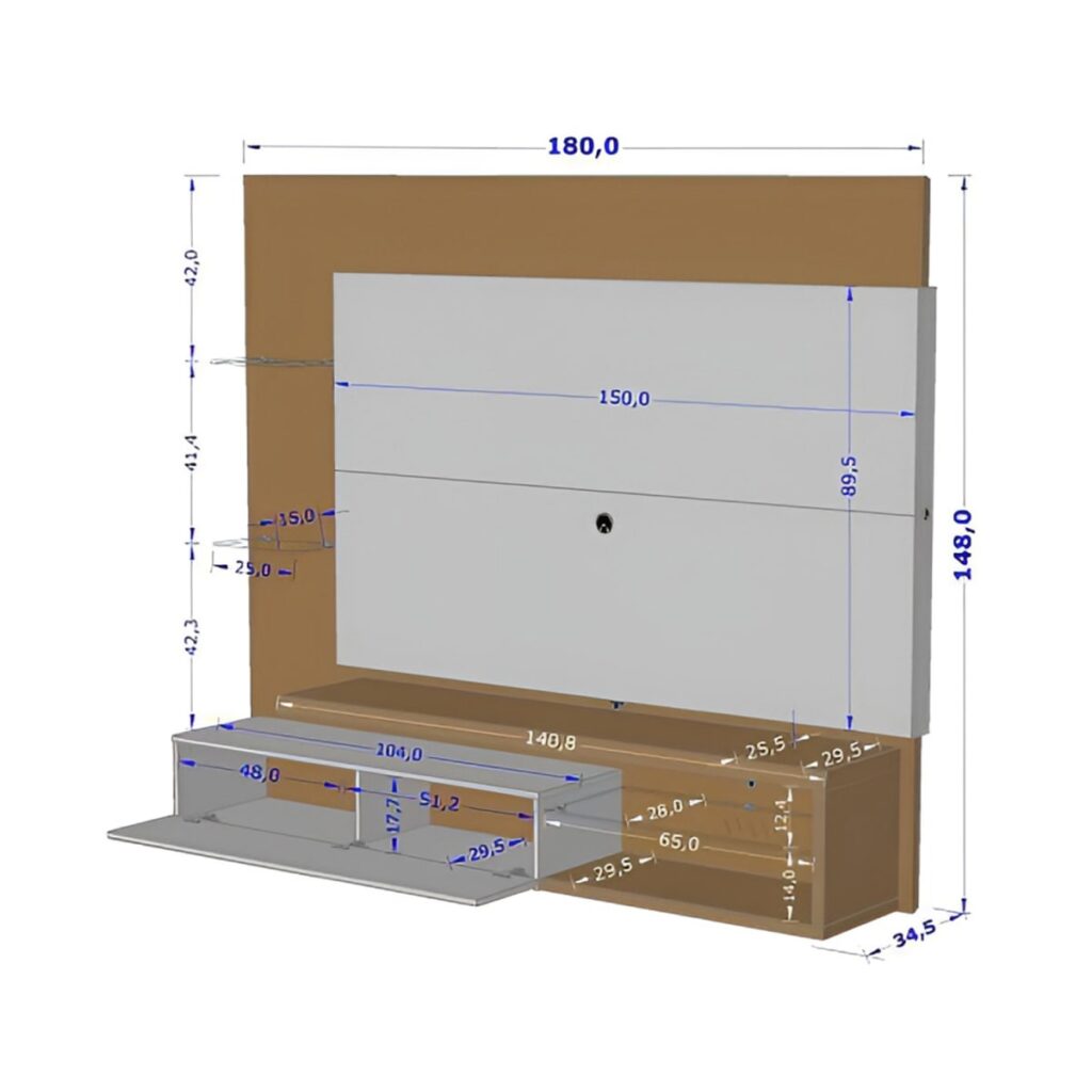Panel Rack Tv 65" Copacabana Natural Titanium Ripado - Total Soporte