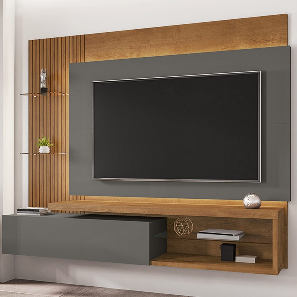 Panel Rack Tv 65" Copacabana Natural Titanium Ripado - Total Soporte