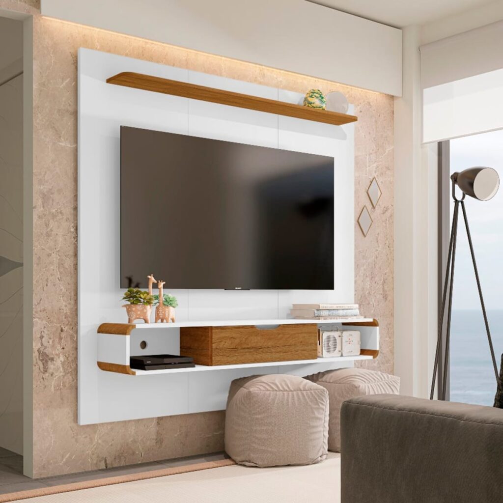 Panel Rack Tv 65" Lisboa Blanco Canela - Total Soporte