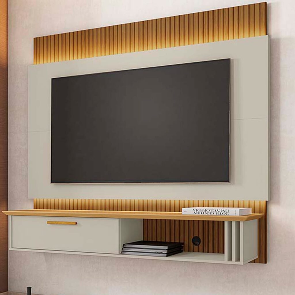 Panel Rack Tv 65" Paris Blanco Invierno Canela Ripado - Total Soporte