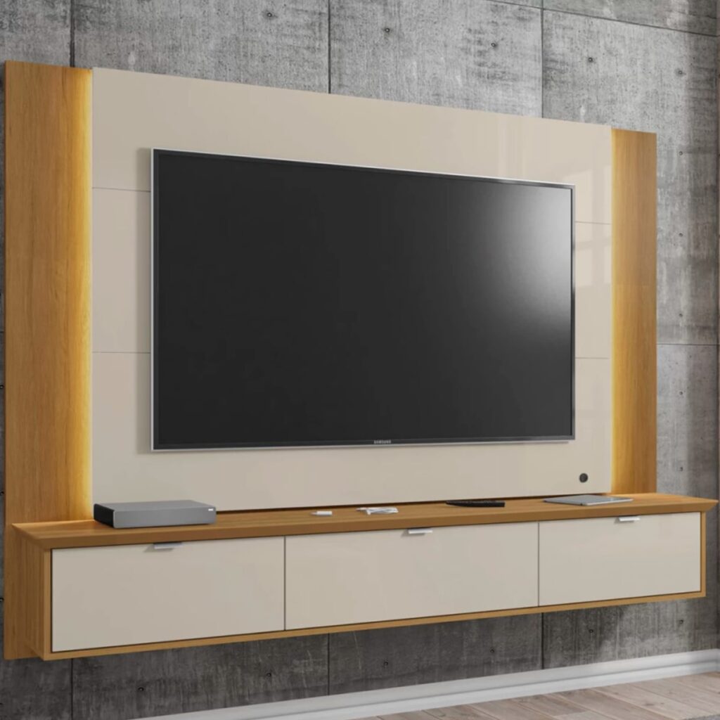 Panel Rack Tv 70" Qatar Blanco Invierno Canela - Total Soporte